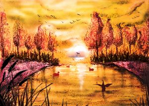 The pinky sunset - Bloom.Art _By Sarah Nabih - Paintings & Prints, Landscapes & Nature, Lakes ...