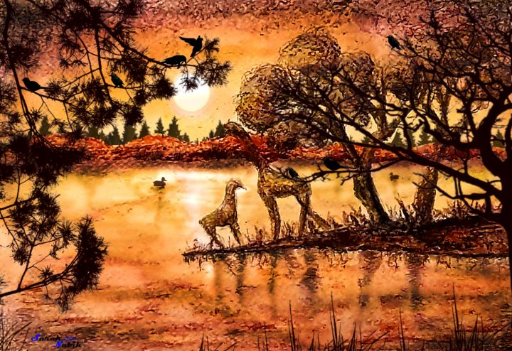 Nature and sunset - Bloom.Art _By Sarah Nabih - Paintings & Prints, Landscapes & Nature, Lakes ...