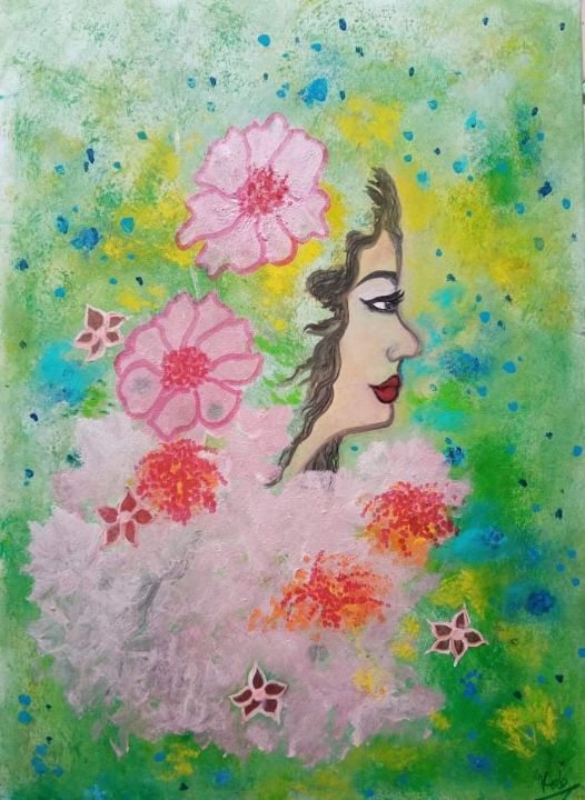 Lady flowers art - Kob - Paintings & Prints, People & Figures, Female ...