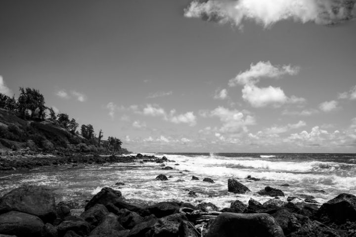 BW Sun Shines down on Waves Breaking - 360 Studios Fine Art - William Robert Stanek ...