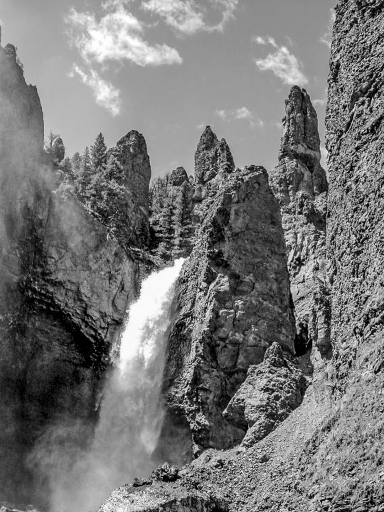 BW Vintage Tower Fall at Yellowstone - 360 Studios Fine Art - William ...