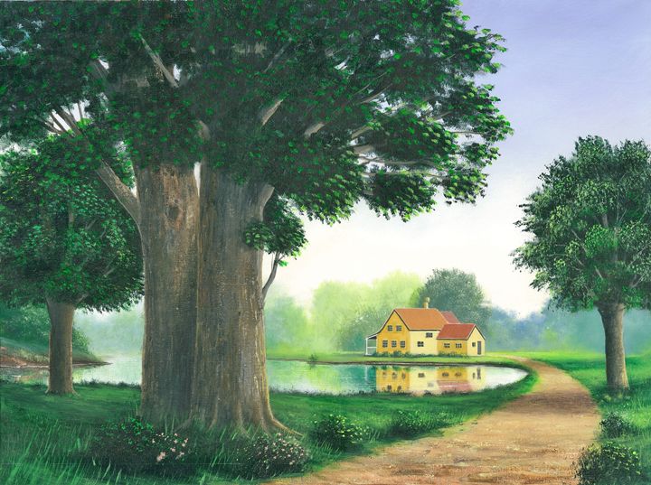 A Secluded Home - Landscape & Space Art of Suresh N C - Paintings ...