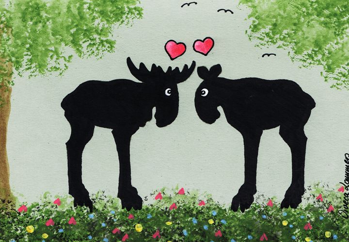 Moose Love Card - Viveca Lammers - Paintings & Prints, Animals, Birds ...