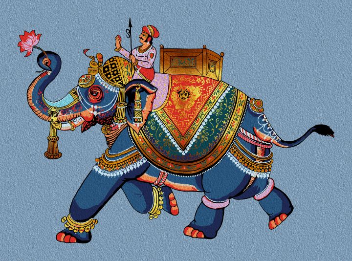 Royal Elephant's Journey Indian Folk - Ramy Hefny Gallery - Paintings ...