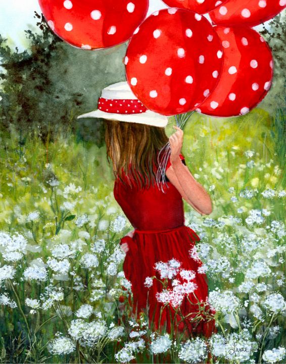 Hold On (Red Balloons) - Lexie Austin Art - Paintings & Prints, People ...