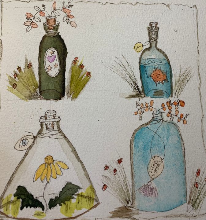 Tiny Quirky Bottles - Dana Fine Arts - Paintings & Prints, Still Life ...