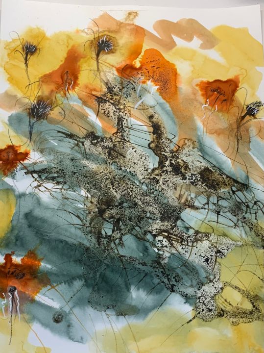 Poppy and teasels - Dana Fine Arts - Paintings & Prints, Flowers ...