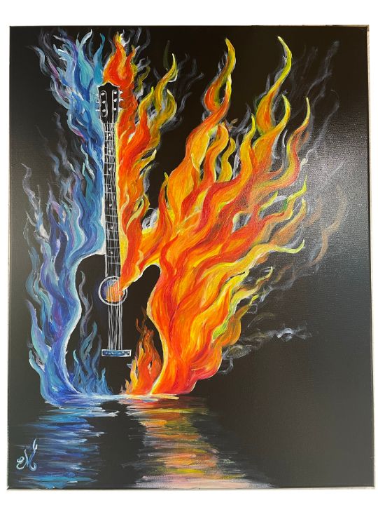 Flaming guitar - Elena Morgan Art - Paintings & Prints, Entertainment ...