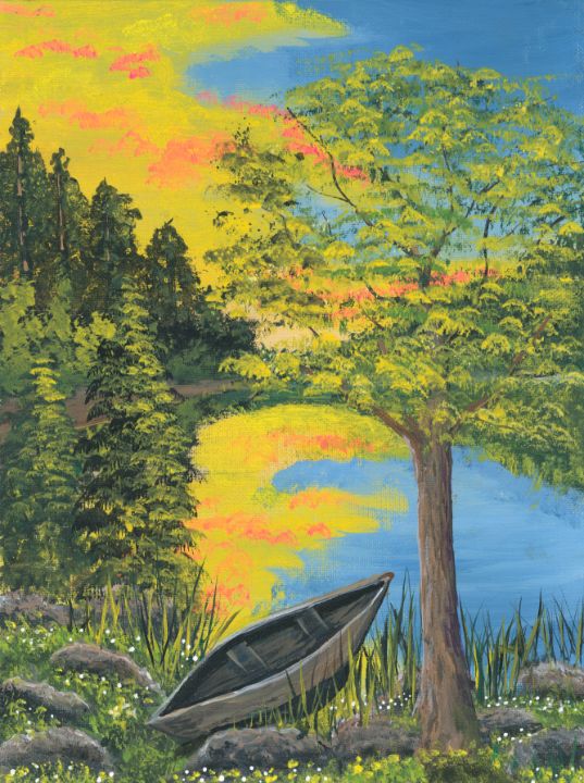 Colorful Pond Reflection - Uncle Steve's Art - Paintings & Prints ...
