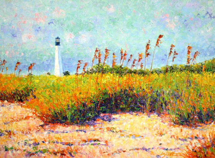 "Bill Baggs Lighthouse on the beach" - Bill James - Paintings & Prints ...