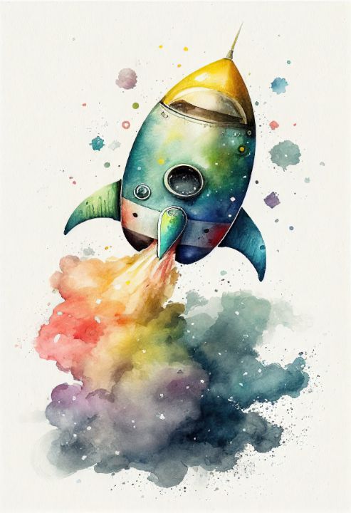 Rocketship Watercolour - TSG Art - Paintings & Prints, Astronomy ...