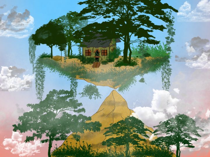 Floating Cottage Haven - Drawings & Illustration