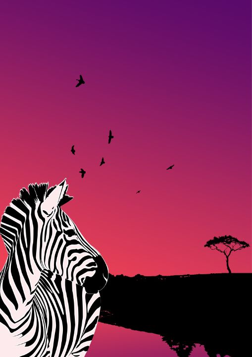 Zebra at Water Hole - Mark Simkins - Digital Art & AI, Landscapes ...