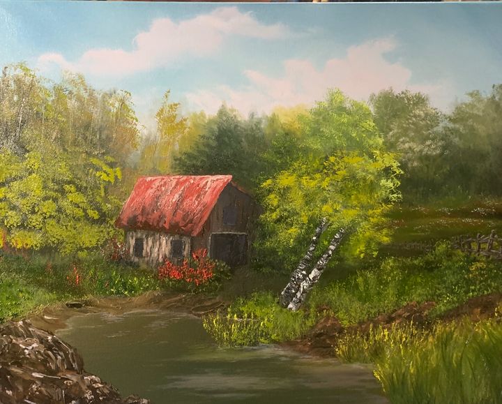 Rustic Barn by the Creek - Ali’s Painting Creations - Paintings ...