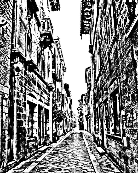 Alleyway sketch - KCBlack&White - Paintings & Prints, Buildings ...