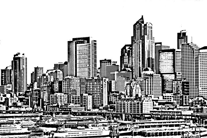 Seattle Skyline and Harbor Sketch - KCBlack&White - Paintings & Prints ...