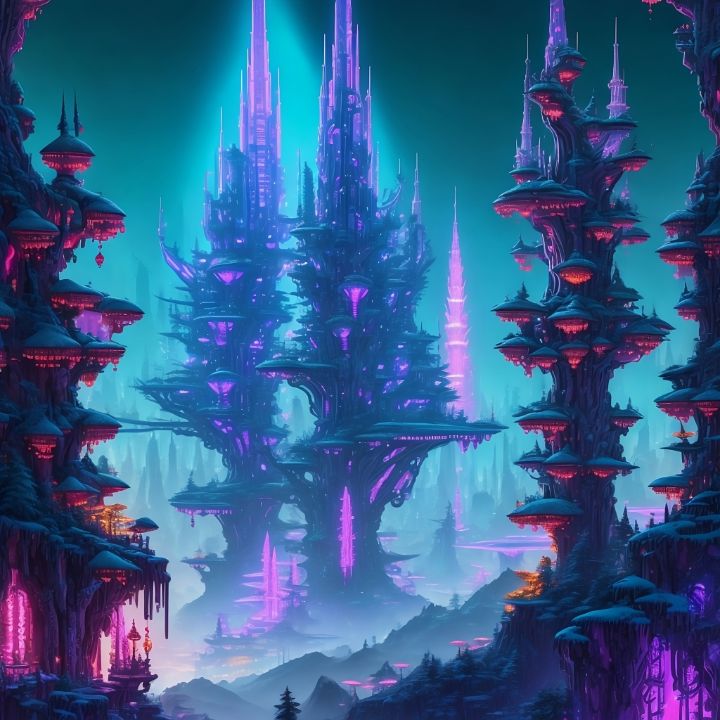 neon-lit forestpunk cityscape - Monad Nomad - Digital Art & AI ...