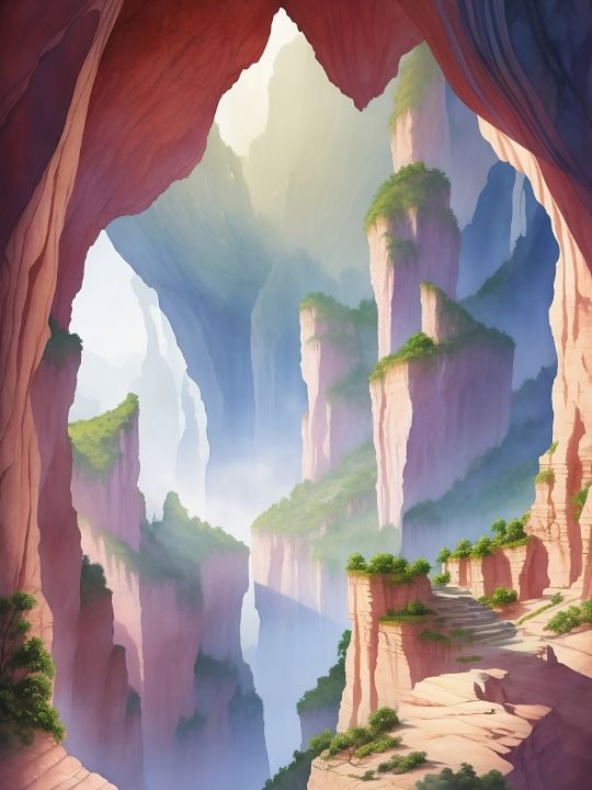 Mystical Caves Carved into the Cliff - Monad Nomad - Digital Art & AI ...