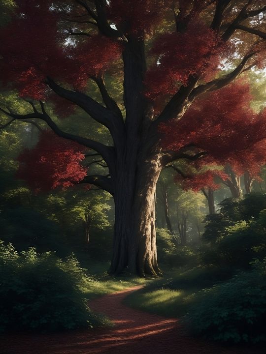 Red Oak Forest with Towering Trees - Monad Nomad - Digital Art & AI ...