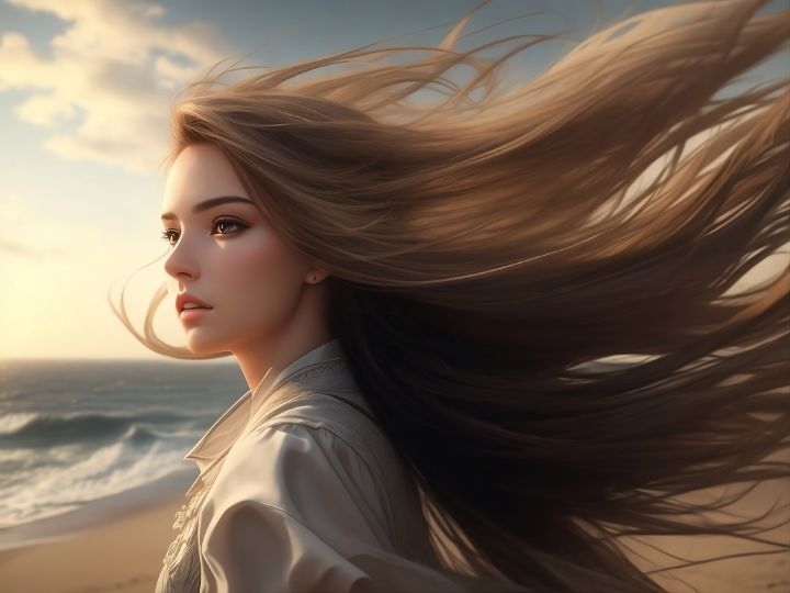 Girl with Wind-Blown Hair - Monad Nomad - Digital Art & AI, People & Figures, Fashion, Female ...