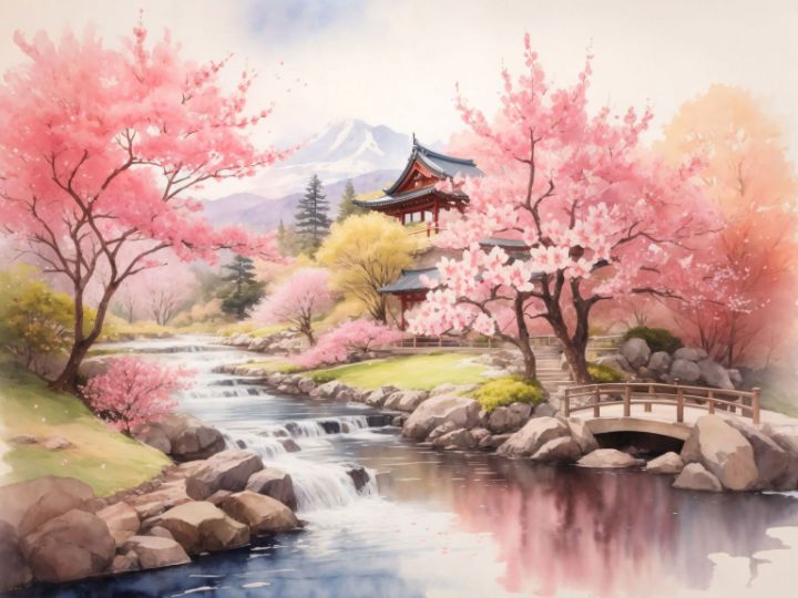 Cherry Blossoms and Japanese Garden - Monad Nomad - Digital Art & AI ...