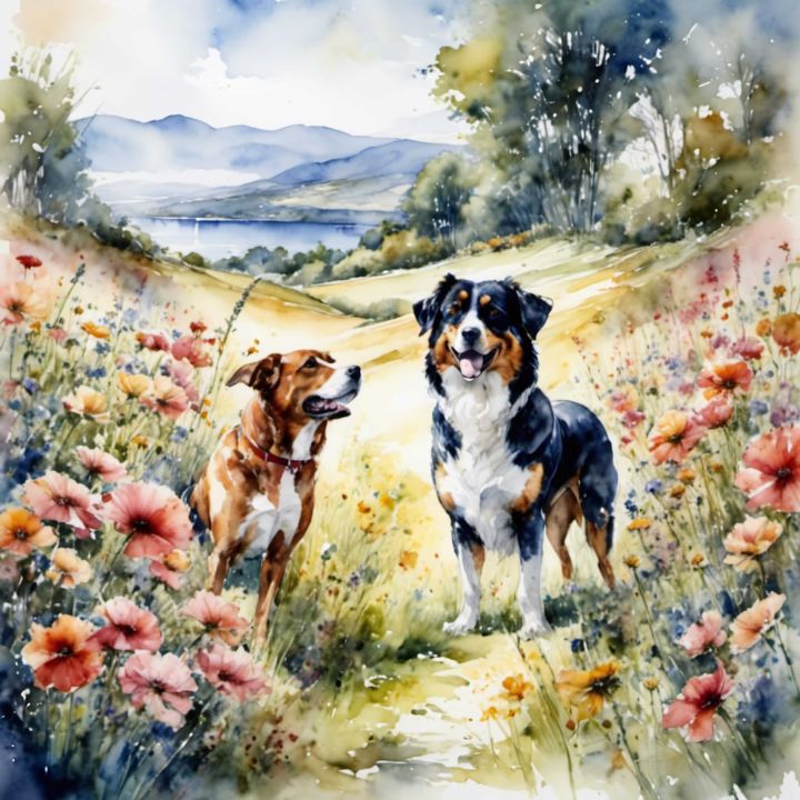 Dog Standing in a Flower Field - Monad Nomad - Digital Art & AI ...