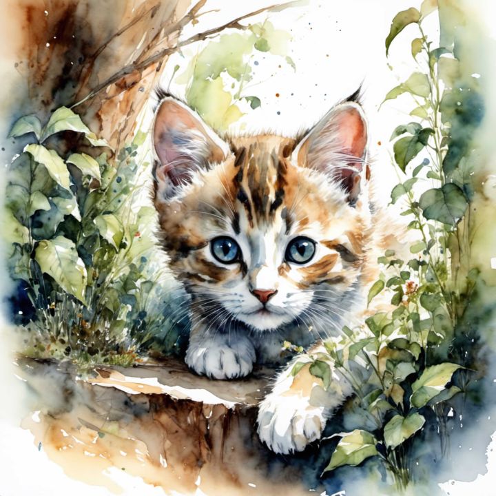 Kitten Hiding in the Bushes - Monad Nomad - Digital Art & AI, Animals ...