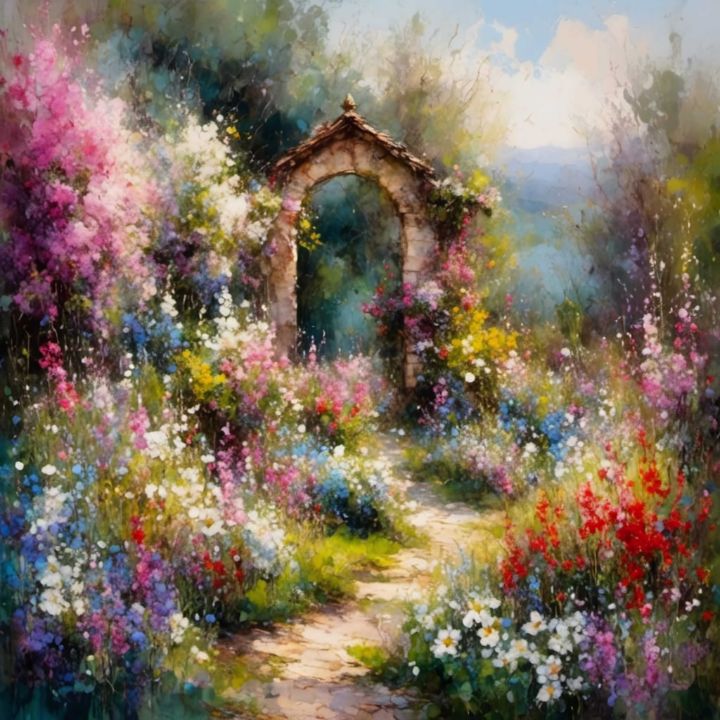 Garden with Beautiful Spring Flowers - Monad Nomad - Digital Art & AI ...
