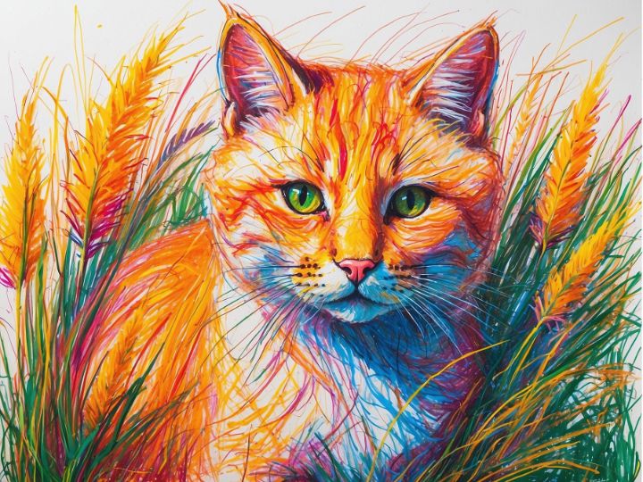 Cat and Foxtail Grass - Monad Nomad - Digital Art & AI, Animals, Birds ...
