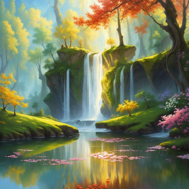 Waterfall In The Forest - Monad Nomad - Digital Art & AI, Landscapes ...