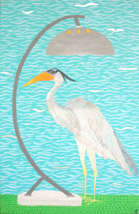 Great Blue Heron with an Arc Lamp - Sharon Paley - Paintings & Prints ...