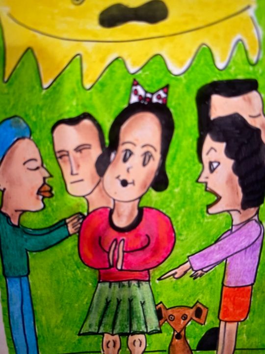 Young woman with suitors - Gail Marie’s art - Drawings & Illustration ...