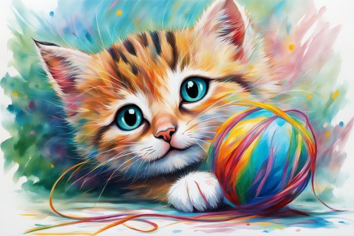 Cat with Yarn - Gail Marie’s art - Digital Art & AI, Animals, Birds ...