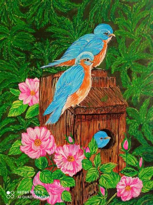 The chirping birds - Rricha - Paintings & Prints, Animals, Birds ...