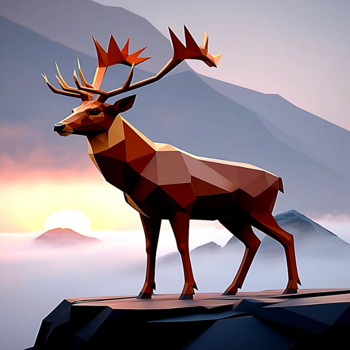 Low-Poly Stag Wall Art - Josephworks - Digital Art & AI, Animals, Birds ...