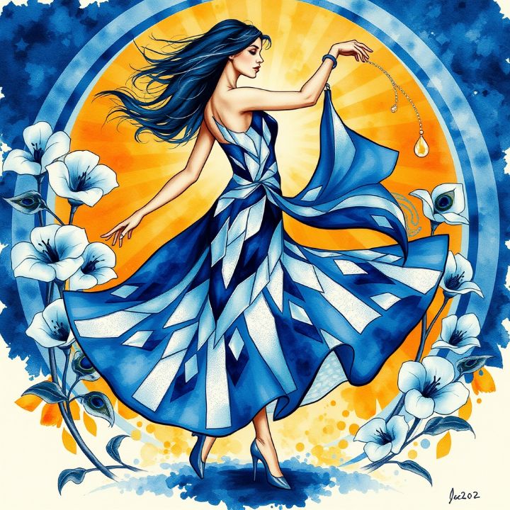 Depict a striking Art-Déco dancer - Lanndscape and Flowers, digital art ...