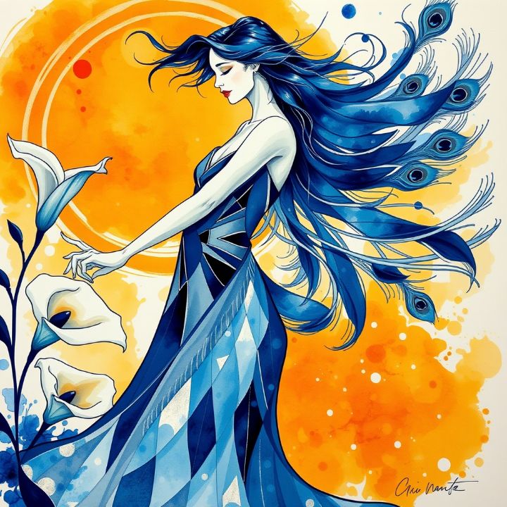 Depict a striking Art-Déco dancer - Lanndscape and Flowers, digital art ...