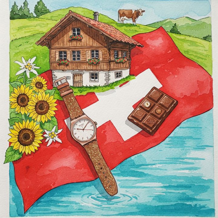 swiss chocolate, swiss watches - Lanndscape and Flowers, digital art ...
