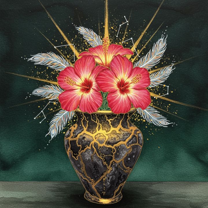 The Phoenix Heart Planter - Lanndscape and Flowers, digital art prints ...