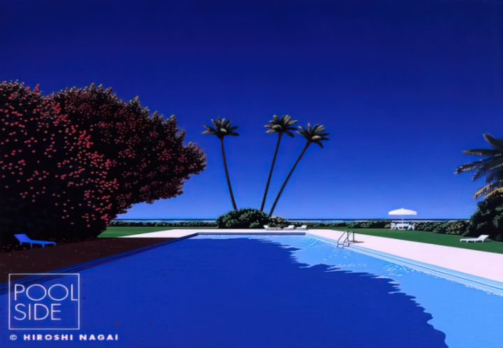 Pool Side - HIROSHI NAGAI - Paintings & Prints, Landscapes & Nature, Cityscapes, Parades - ArtPal