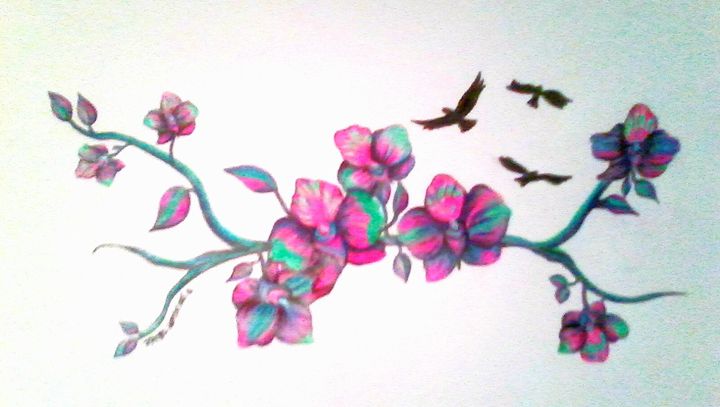 Orchid dreams. - Rachel.Wemyss.Art. - Drawings & Illustration, Flowers ...