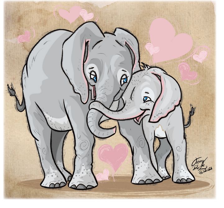 Mama Elephant and Baby - Johnny Praize - Drawings & Illustration ...