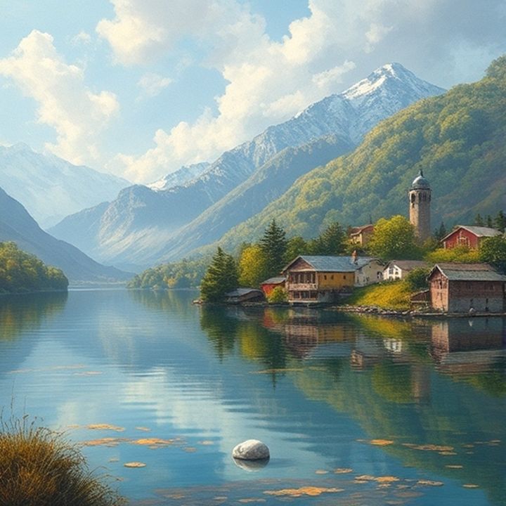 A beautiful Lake landscape - Colonial tech - Paintings & Prints ...