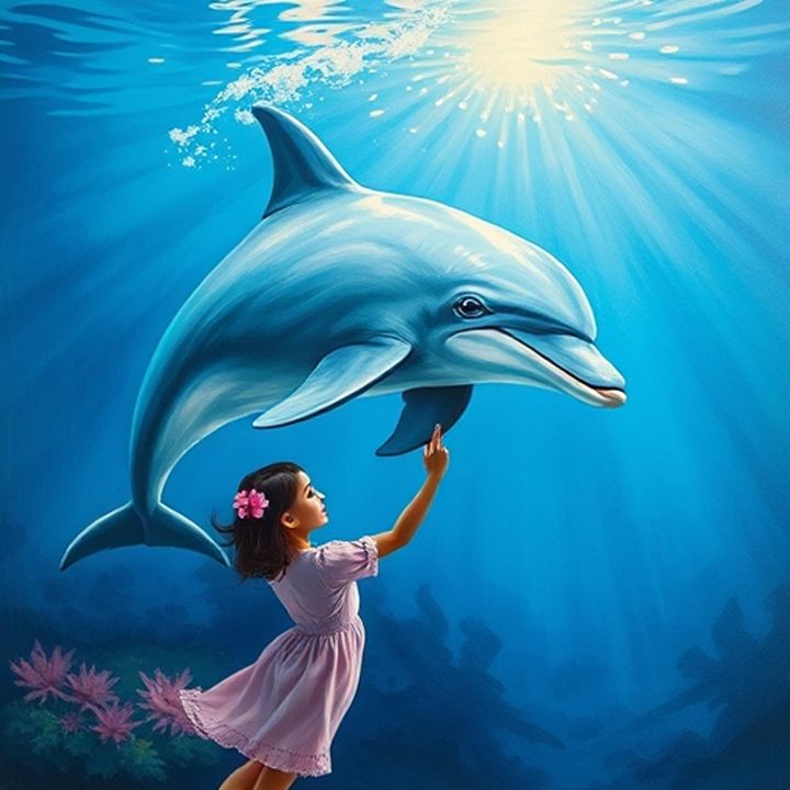 A Beautiful dolphin with a girl - Colonial tech - Paintings & Prints, Animals, Birds, & Fish ...