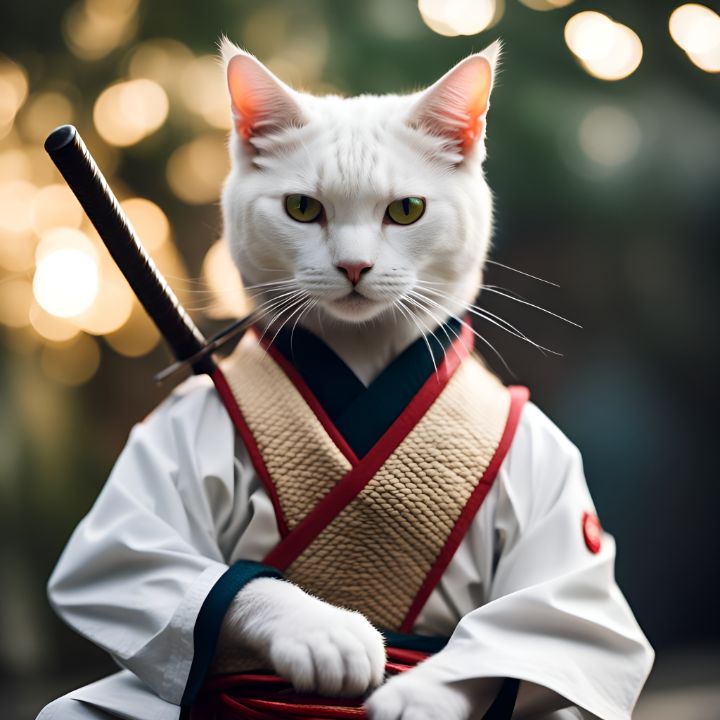 White Cat Samurai - Michelle S. Fine Art - Digital Art & AI, Animals ...