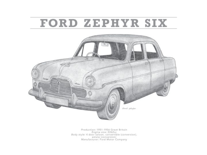 Ford Zephyr Six - Classic Car Art Drawings - Drawings & Illustration ...