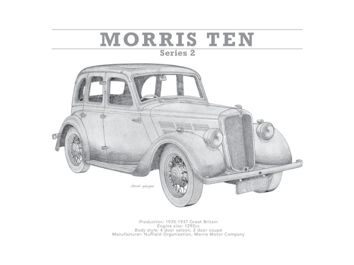 Morris Ten Series 2 Pencil - Classic Car Art Drawings - Drawings ...