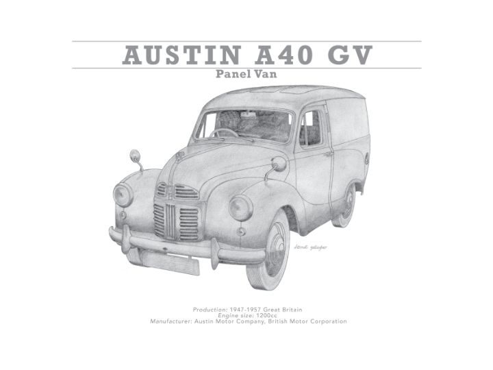 Austin A40 GV Panel Van Pencil - Classic Car Art Drawings - Drawings ...