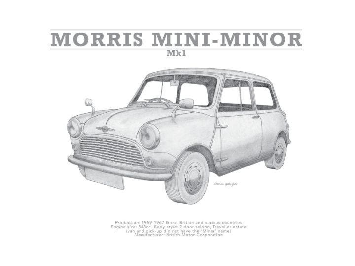 Morris Mini-Minor Mk1 Pencil - Classic Car Art Drawings - Drawings ...