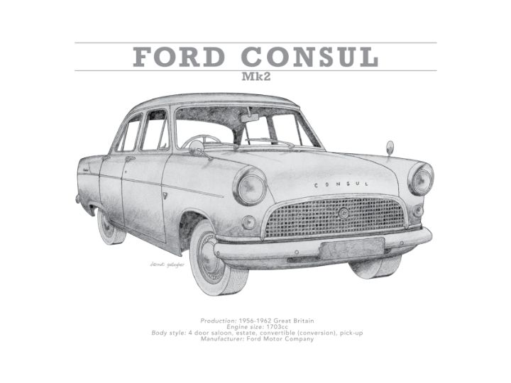 Ford Consul Mk2 Pencil - Classic Car Art Drawings - Drawings ...